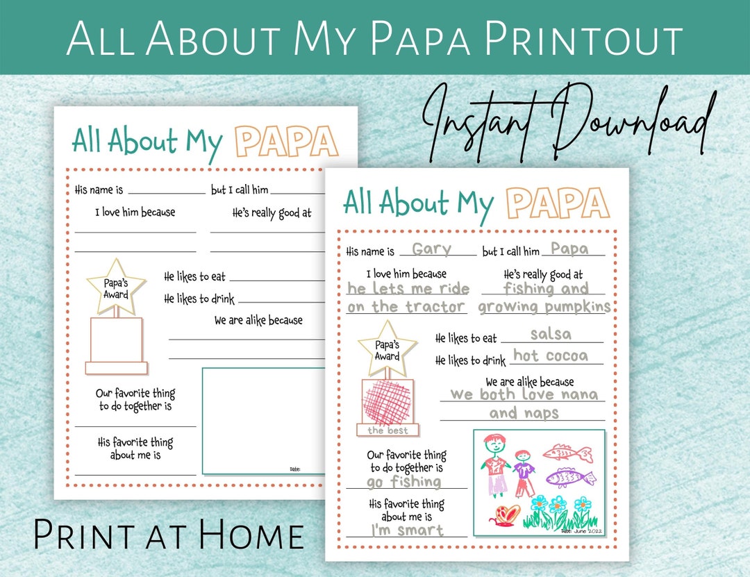 All About My Papa Father's Day Fill in the Blank Printable | Gift for ...