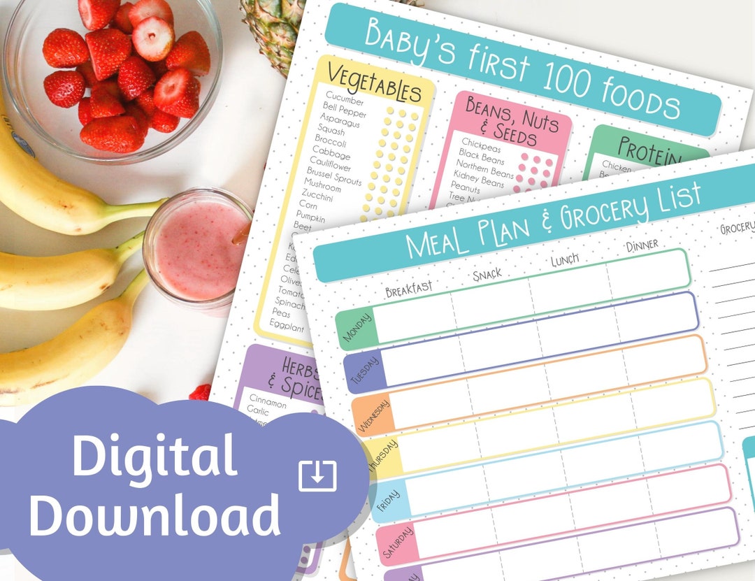 Baby Led Weaning Food List, Weekly Meal Planner and Grocery List | Baby ...