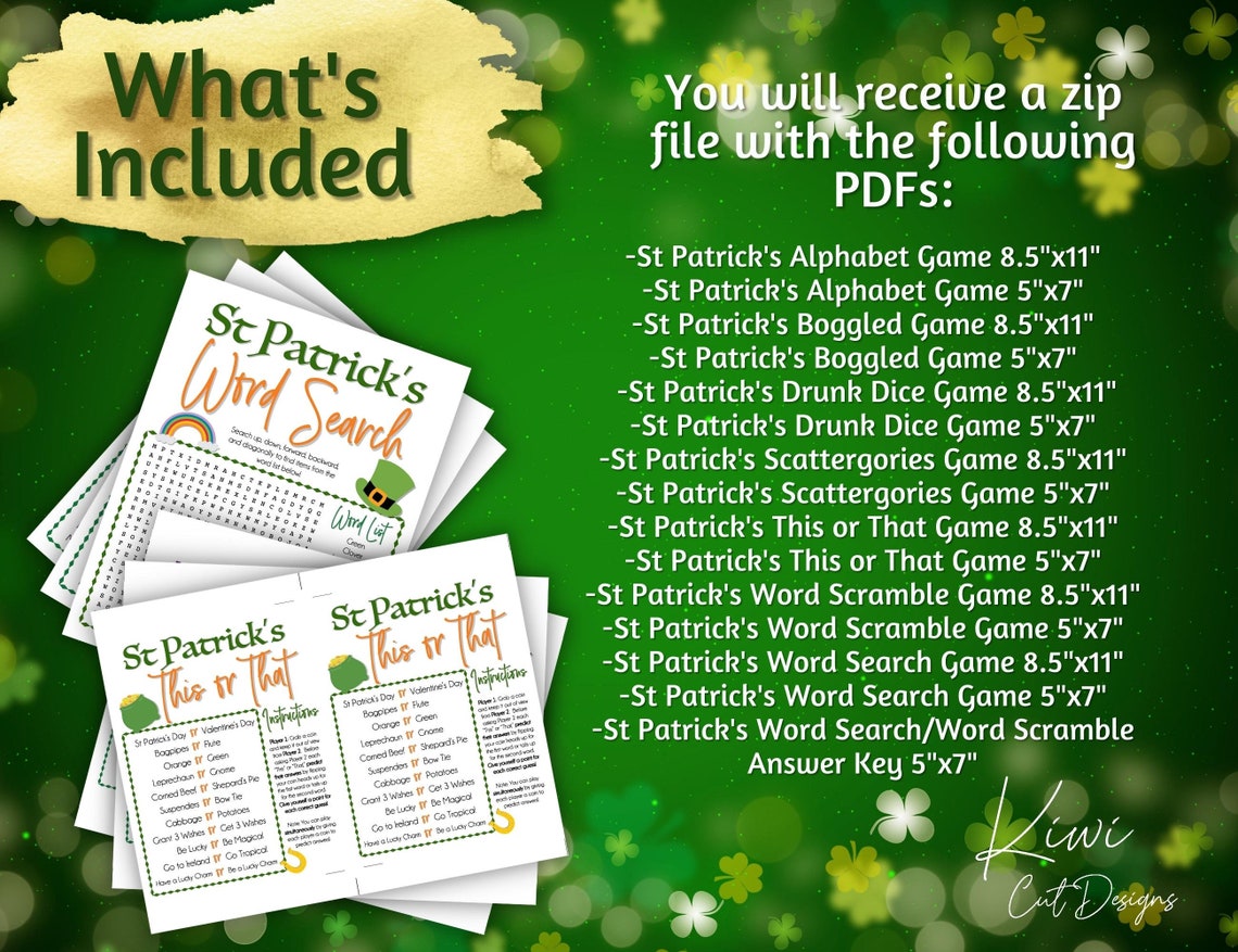 St Patrick's Day Printable Party Bundle | Printable Game | St Pats ...
