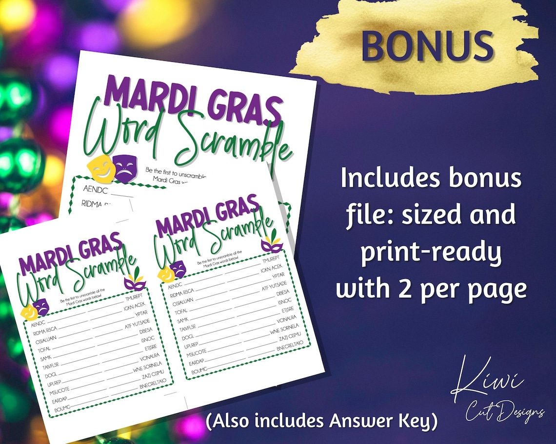 Mardi Gras Word Scramble Printable Game Word Scramble | Etsy