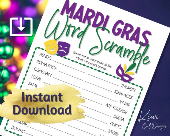 Mardi Gras Word Scramble Printable Game Word Scramble | Etsy