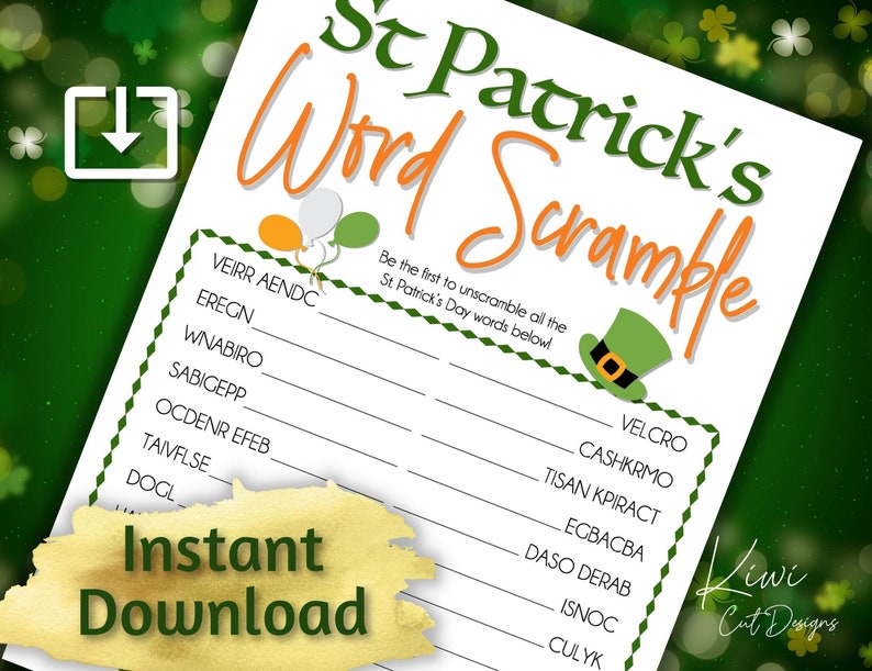 St Patrick's Day Word Scramble Printable Game Word Scramble Instant ...