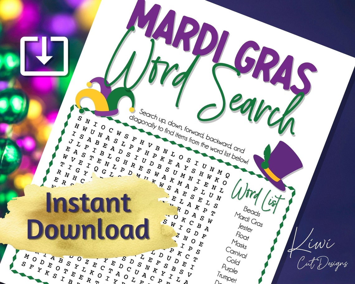 Mardi Gras Word Search Printable Game Word Search Instant | Etsy