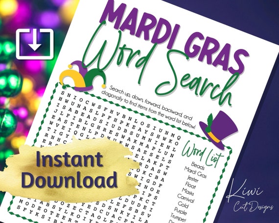 Mardi Gras Word Search Printable Game Word Search Instant | Etsy