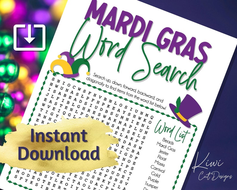 Mardi Gras Word Search Printable Game Word Search Instant | Etsy