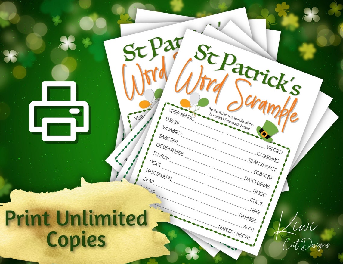 St Patrick's Day Word Scramble Printable Game Word - Etsy