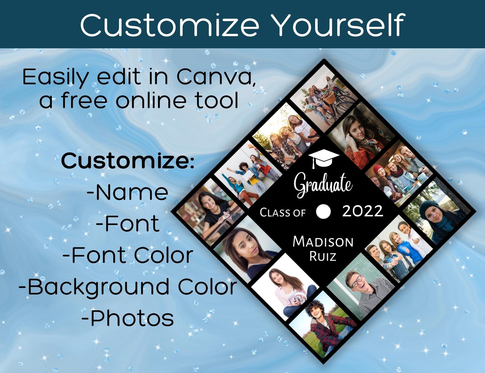 Personalized Graduation Cap Topper Canva Template Digital - Etsy