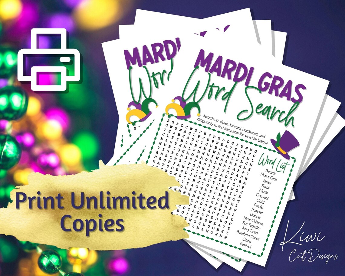 Mardi Gras Word Search Printable Game Word Search Instant | Etsy