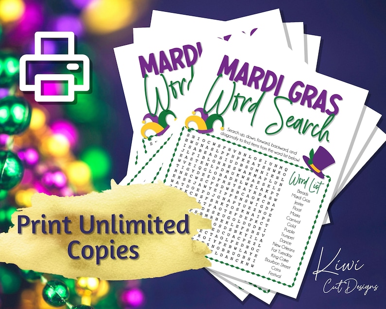 Mardi Gras Word Search Printable Game Word Search Instant | Etsy