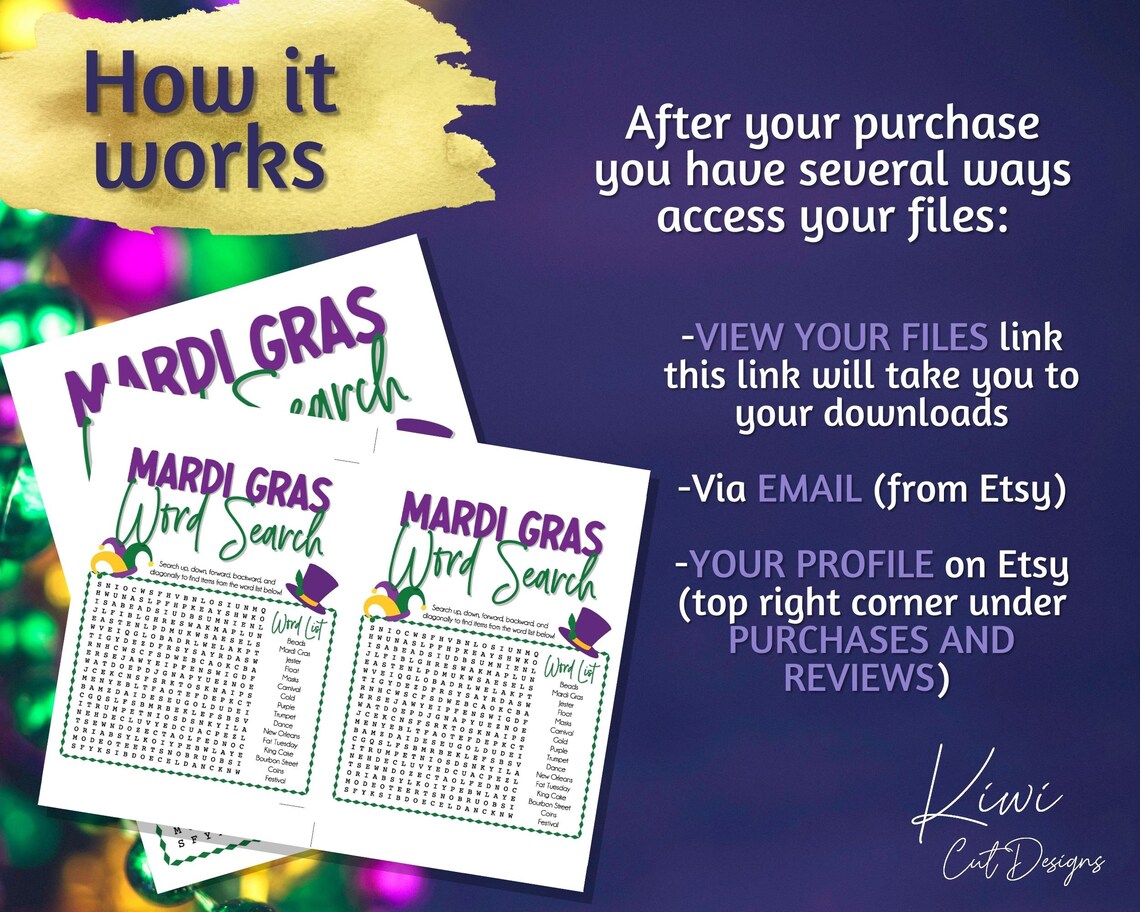 Mardi Gras Word Search | Printable Game | Word Search Instant Download ...
