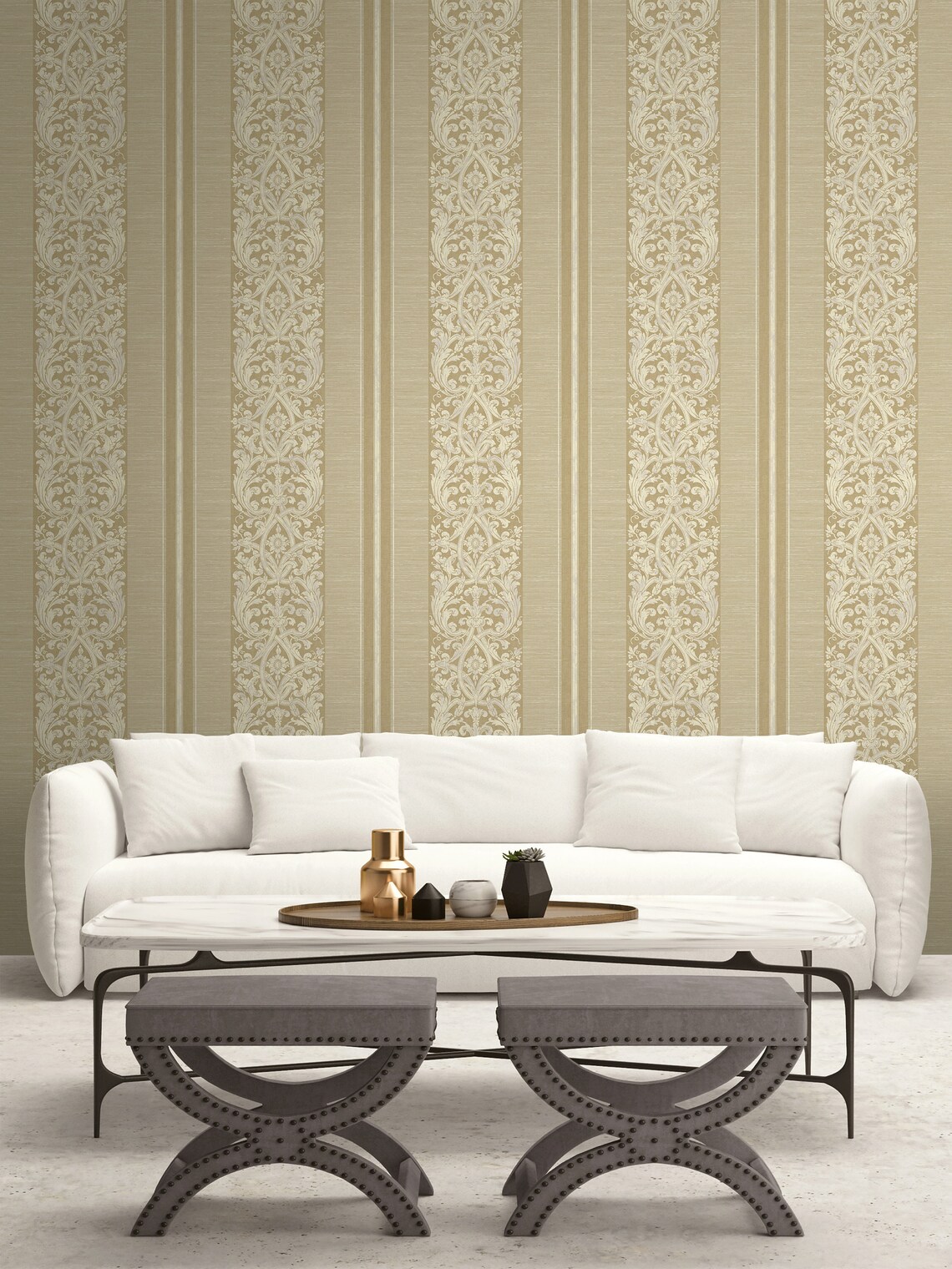 Casa Mia Damask Striped Paper Non-pasted Strippable Wallpaper Roll ...