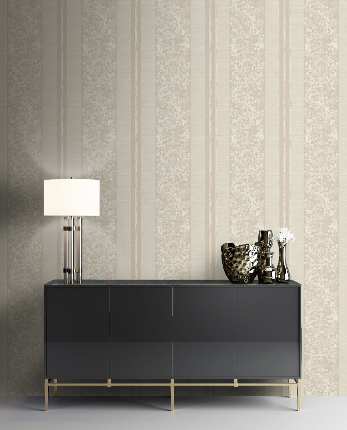 Casa Mia Damask Striped Paper Non-pasted Strippable Wallpaper Roll ...