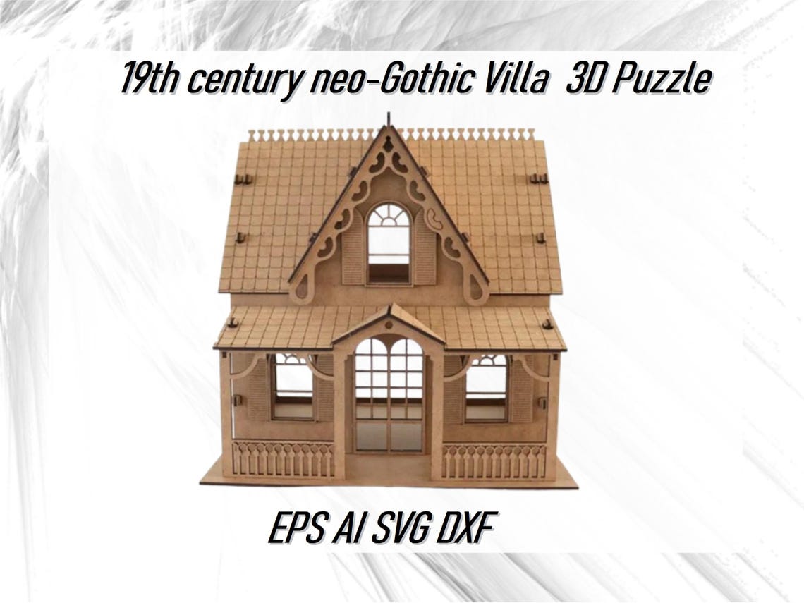 19th Century Neo-gothic Villa 3D Puzzle Doll House Laser Cut Files CDR ...