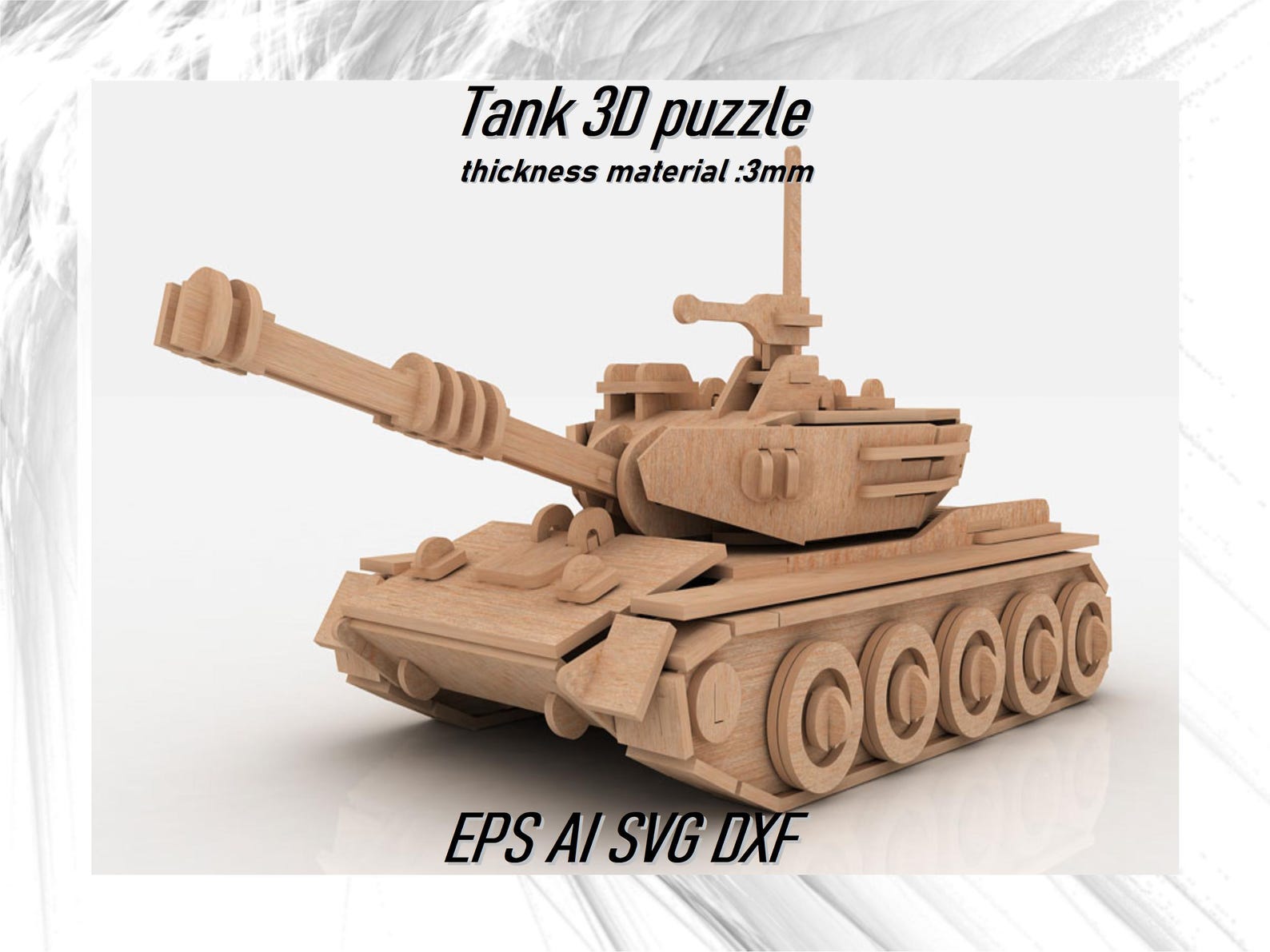 Laser Cut Wooden Tank 3D Puzzle Vector File With Instractions CDR DXF ...