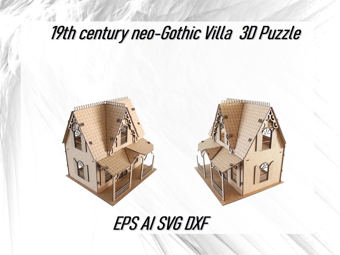 19th Century Neo-gothic Villa 3D Puzzle Doll House Laser Cut Files CDR ...