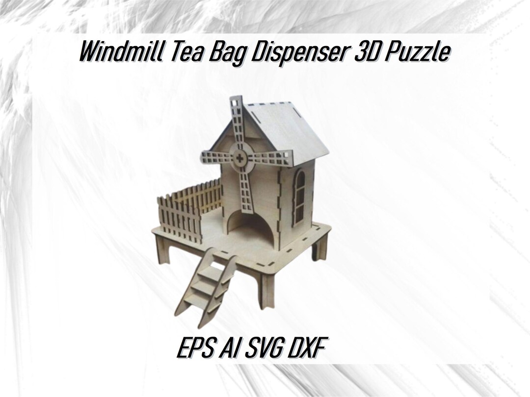 Laser Cut Windmill Tea Bag Dispenser 3D Puzzle Vector Files CDR DXF Svg ...