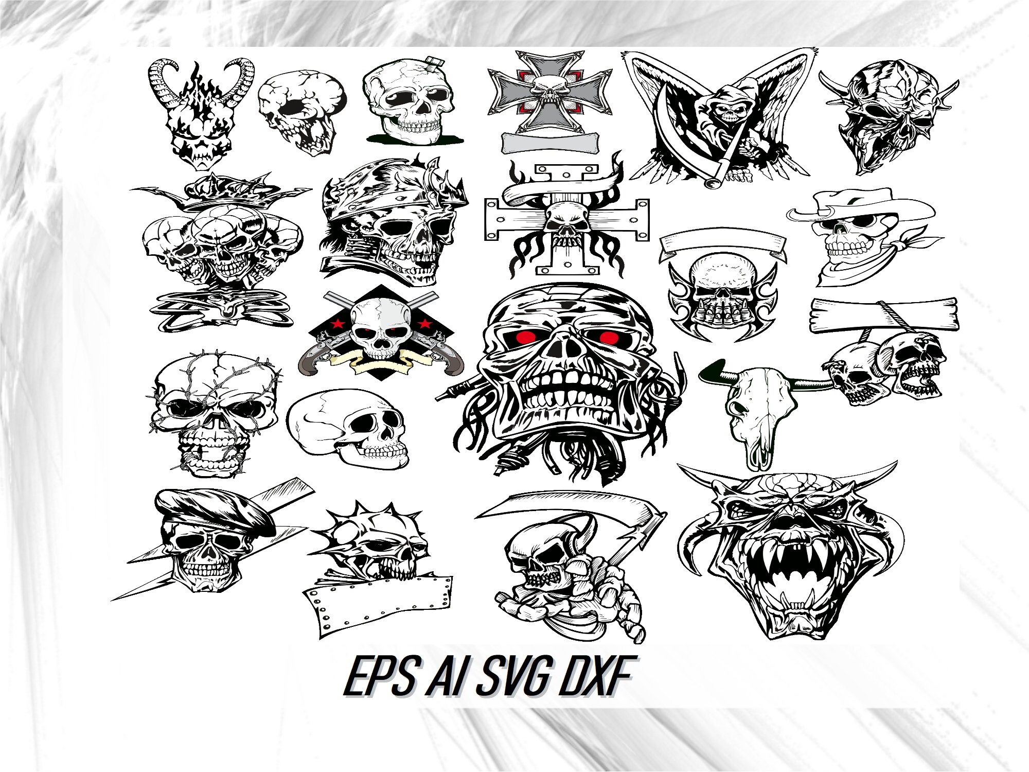 Skulls Bundle Svg,skeleton Heads Svg,tattoo Skulls Dxf,cowboy Skull Svg ...