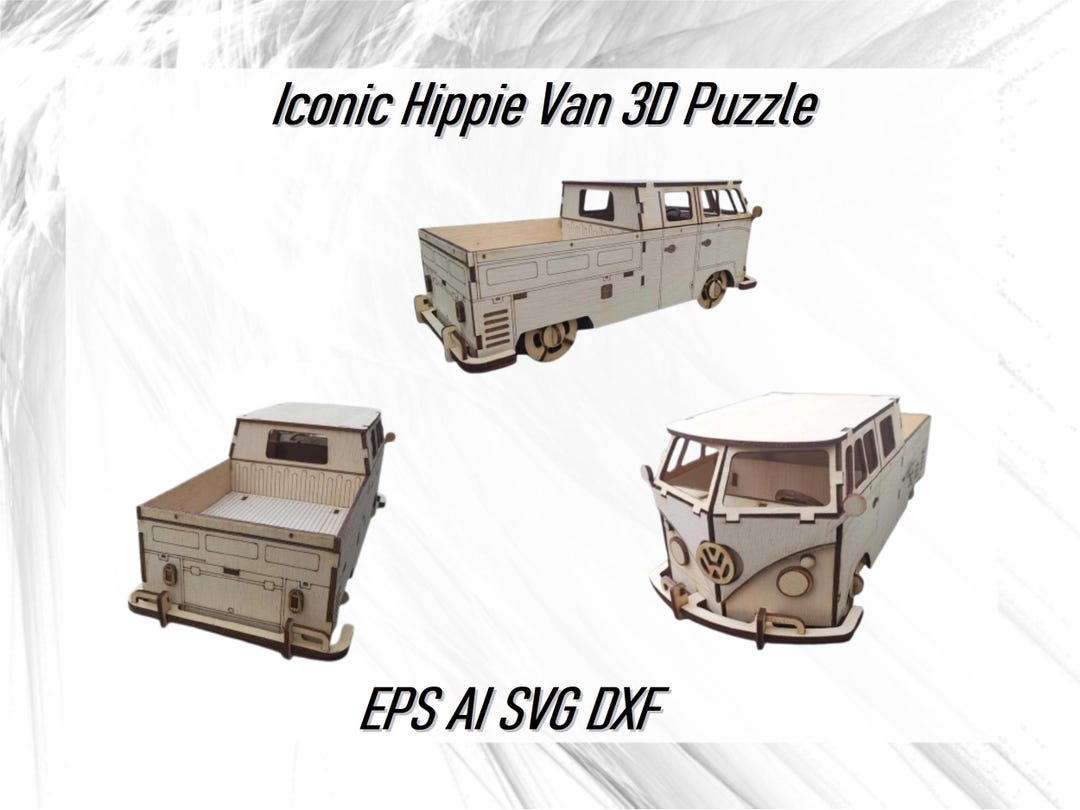 Classic Hippie Pick up Van,3d Model Campervan Laser Cut File CDR SVG ...