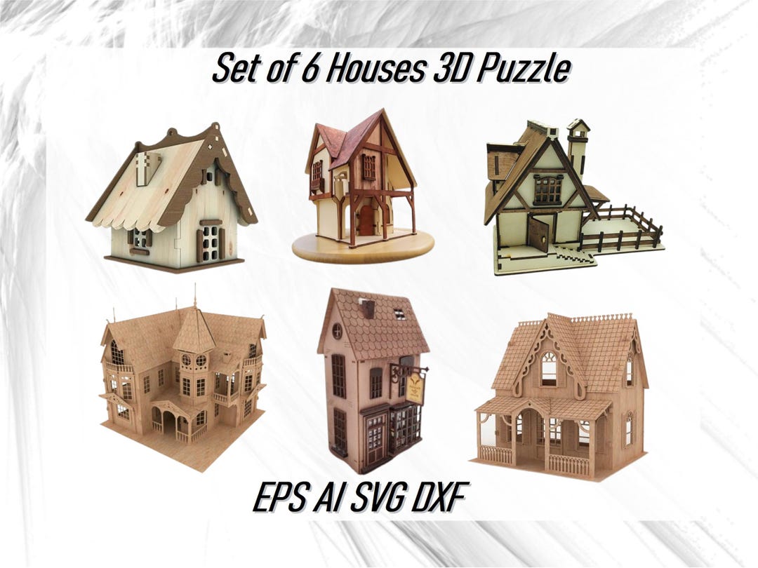 Collection of 6 Laser Cut Tiny Houses 3D Puzzle Vector Files Cdr Svg ...