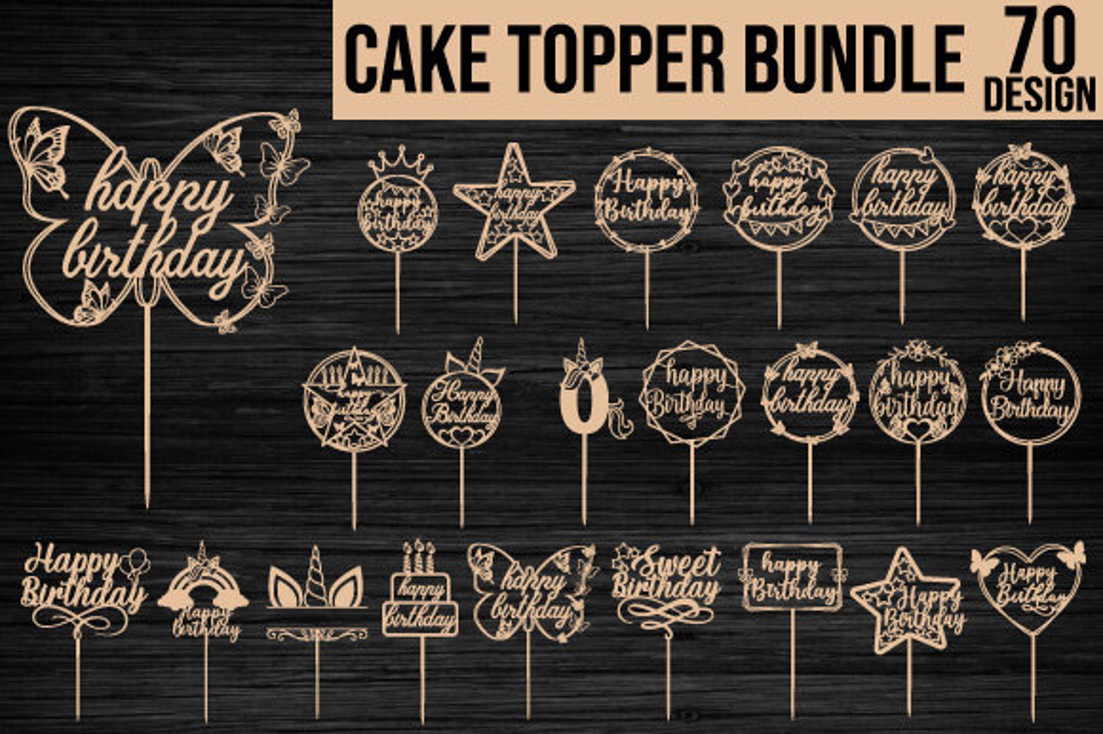 Happy Birthday Cake Topper Svg Bundle DIY Personalised DXF Cake Party ...