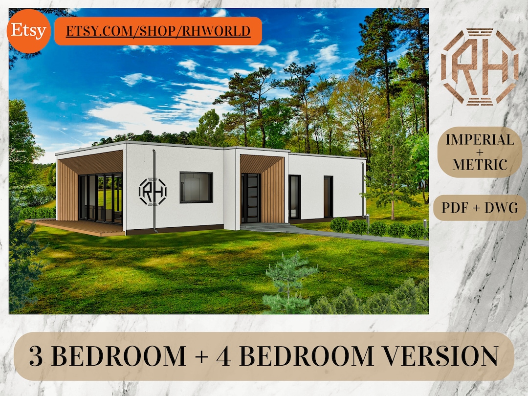 Modern House Plans | 3 Bedroom + 4 Bedroom Version Bundle | Imperial ...