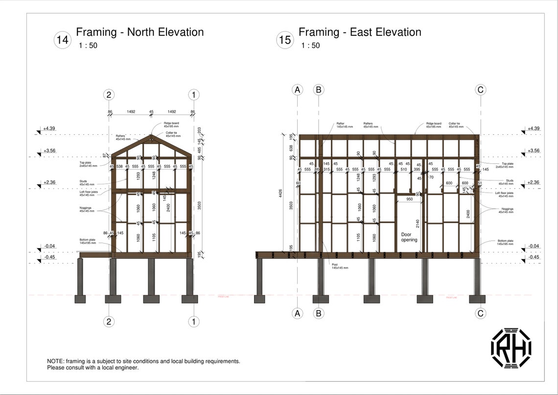 Modern Tiny House Plan W/ Framing Layout Built-up Area - Etsy Canada