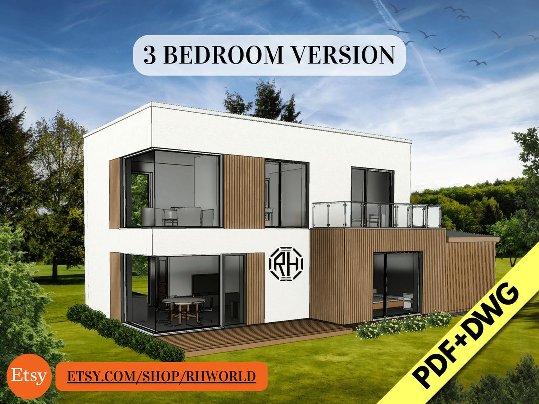 Modern 3 Bedroom House Plan: 130 Sqm (1400 Sq Ft), (PDF + DWG) - Etsy