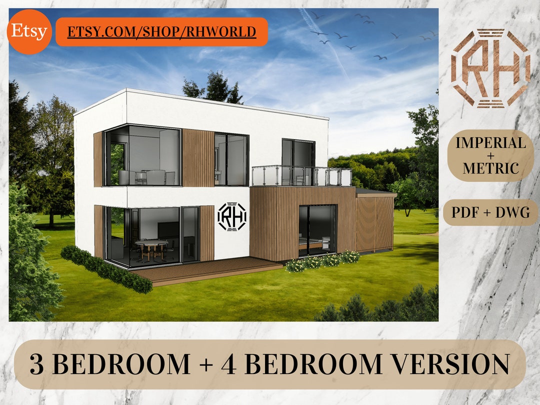 Modern House Plan: 3 & 4 Bedroom, 130 Sqm (1400 Sq Ft) (PDF + DWG) - Etsy