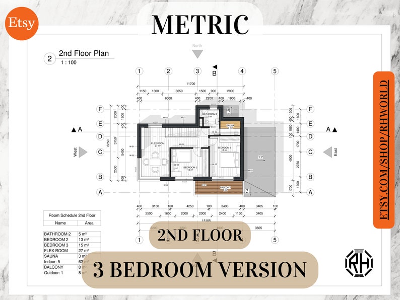 Modern House Plan | 3 Bedroom + 4 Bedroom Version Bundle | Net Area 130 ...