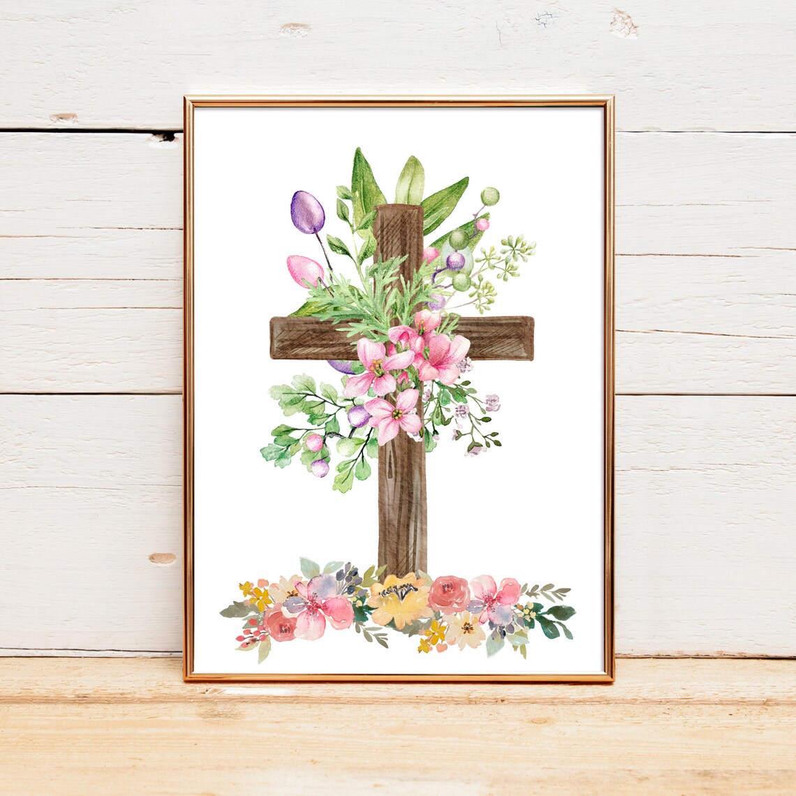 Spring Watercolor Cross Printable Wall Art, Easter, Christian, Catholic ...