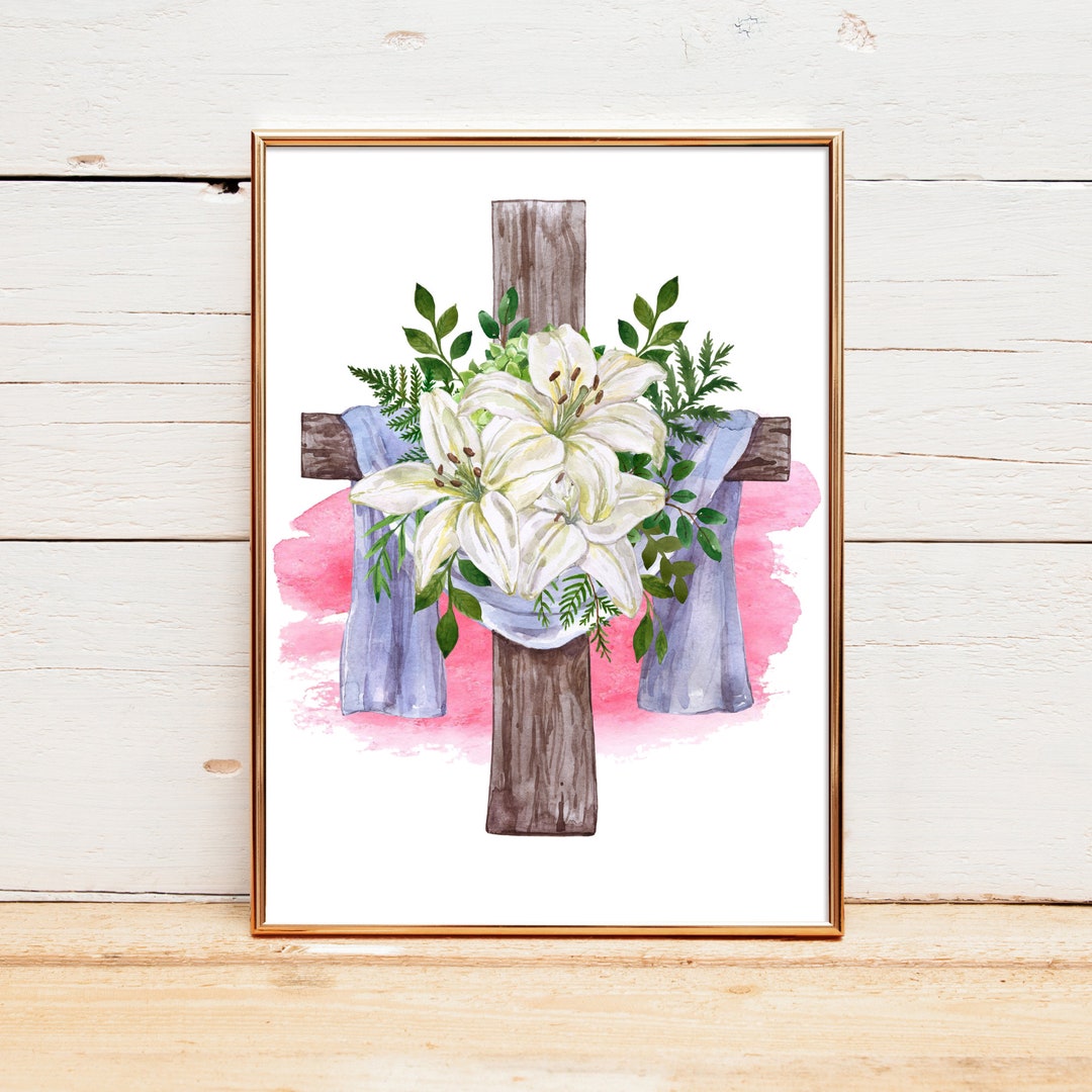 Easter Cross Printable Wall Art, Religious, Christian Art, Spring, Lent ...