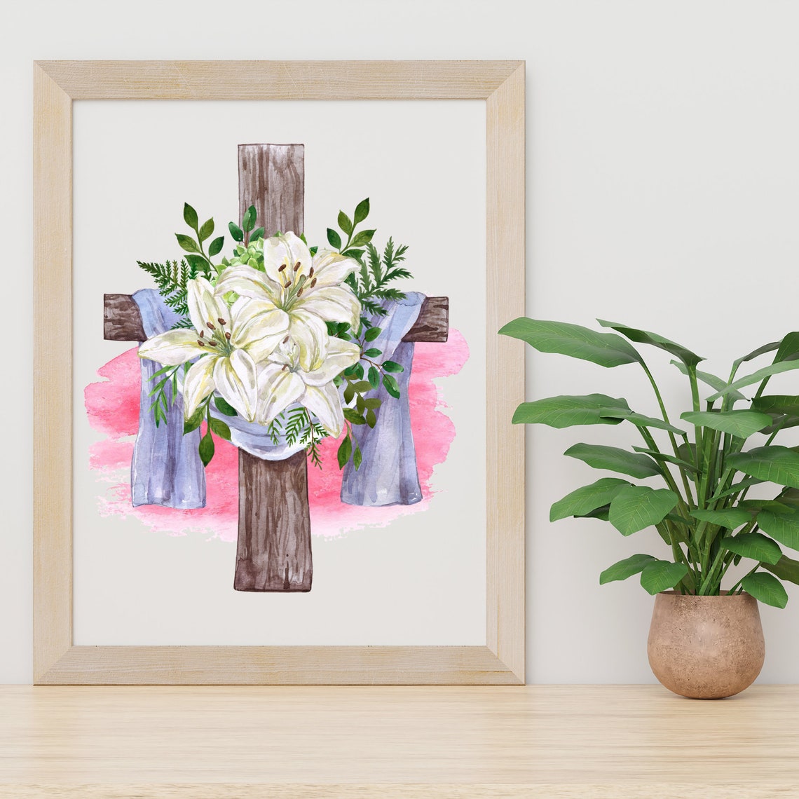 Easter Cross Printable Wall Art, Religious, Christian Art, Spring, Lent ...