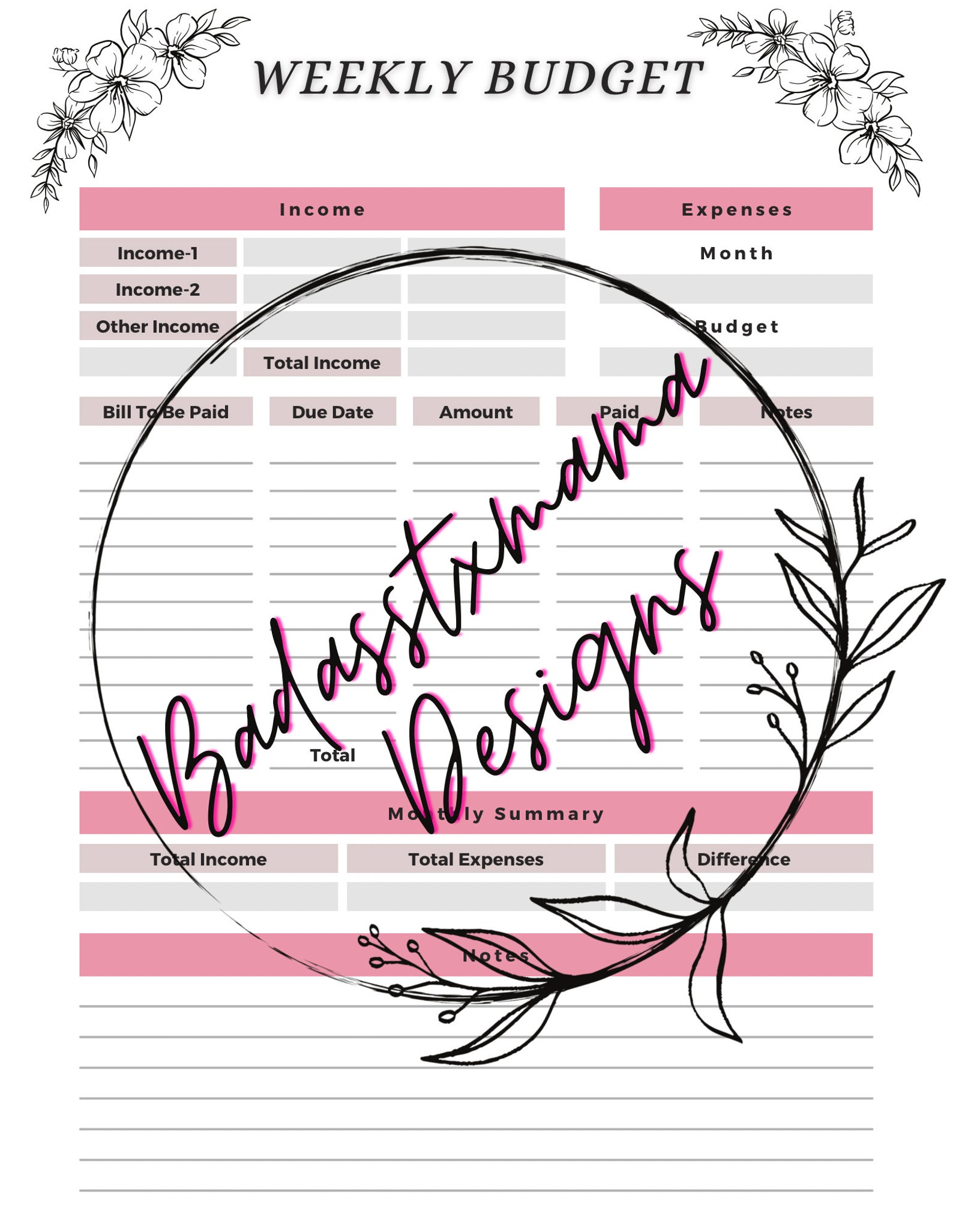 Baddie Weekly Budget - Etsy