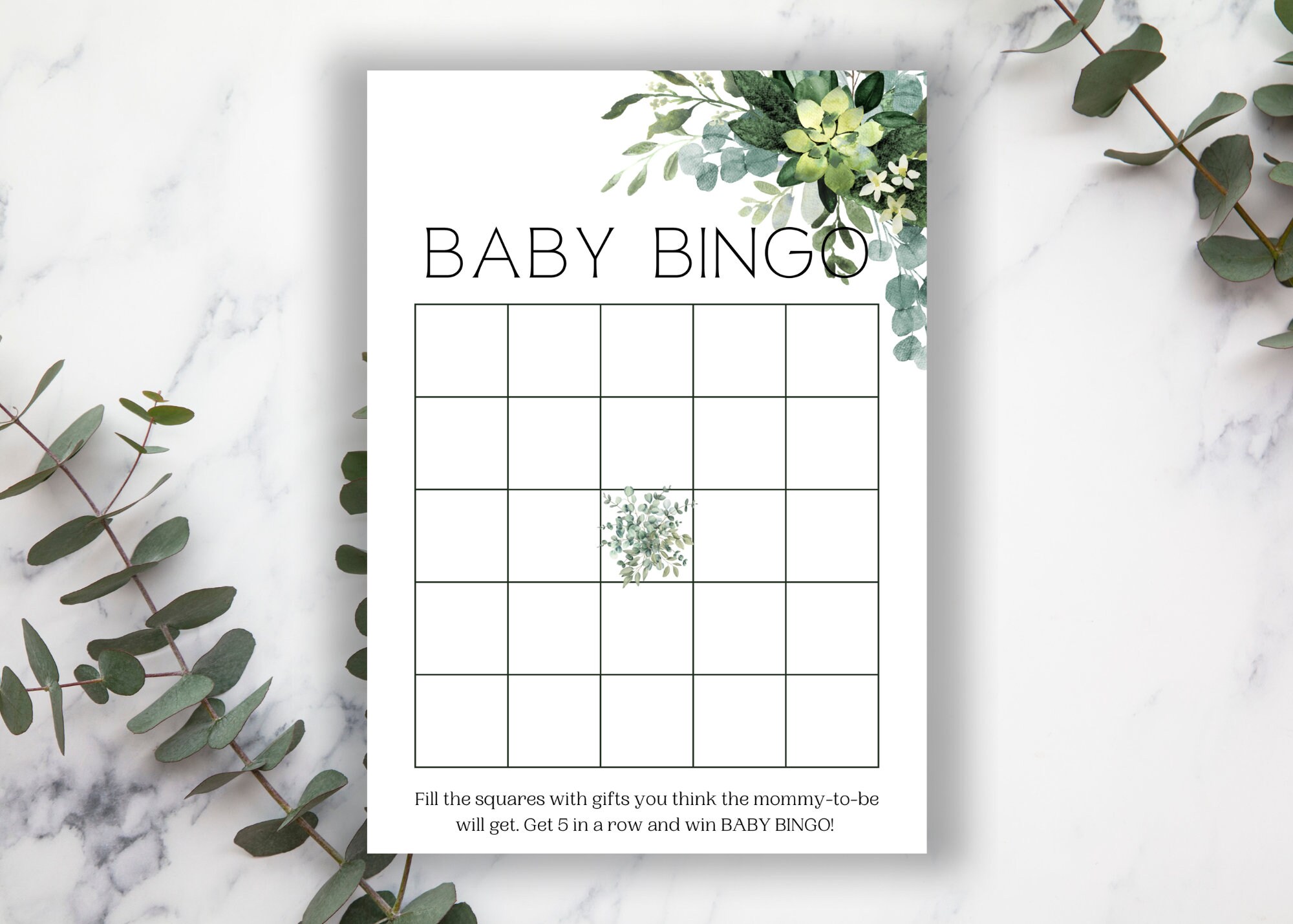 Baby Bingo Game Eucalyptus Baby Shower Games Greenery Baby Bingo Game ...