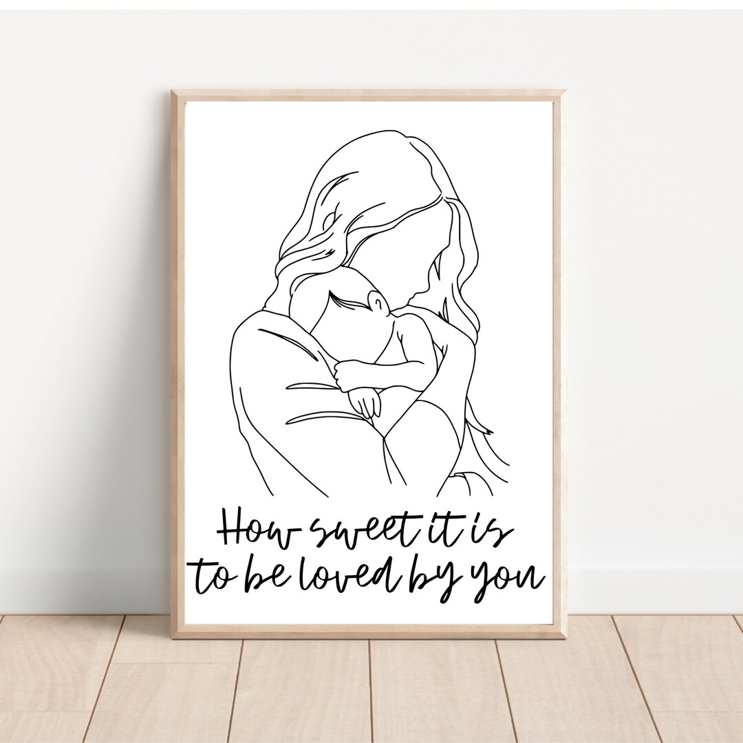 Line Drawing Nursery Decor Mom and Baby Print for Nursery How Sweet It ...