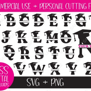 School Graduation Split Monogram SVG and PNG Cut Files: Digital ...