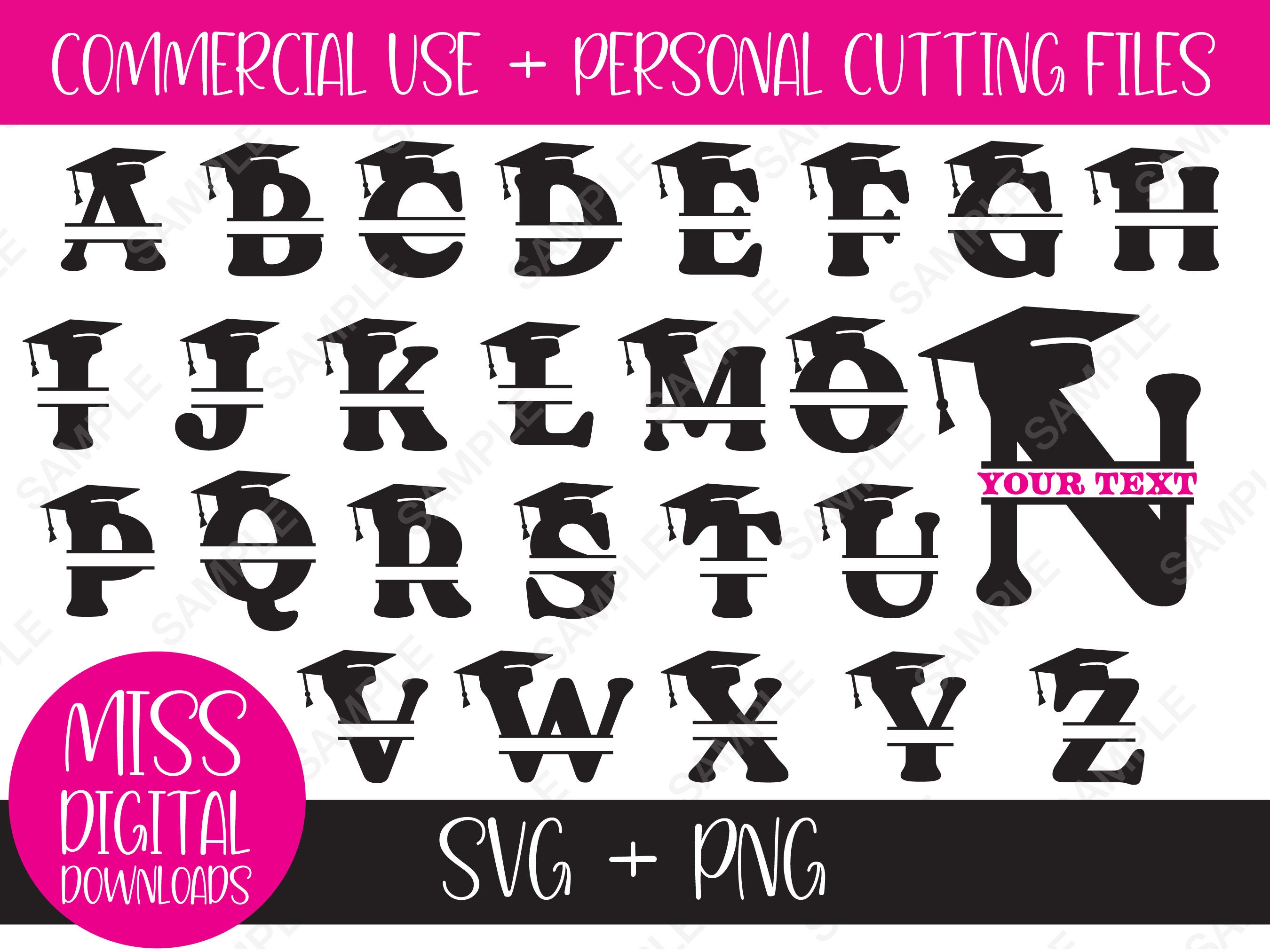 School Graduation Split Monogram SVG and PNG Cut Files: Digital ...