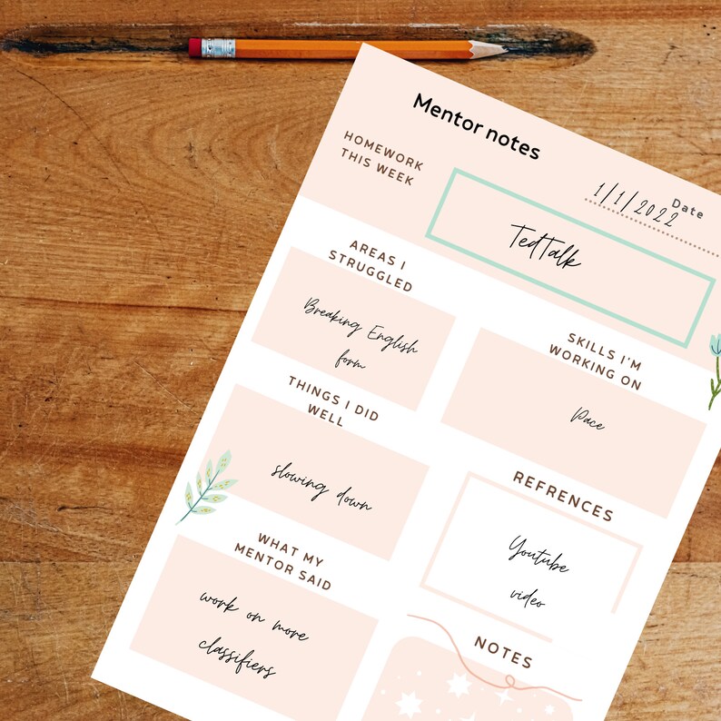 Printable PDF Worksheet for Mentor Program - Etsy