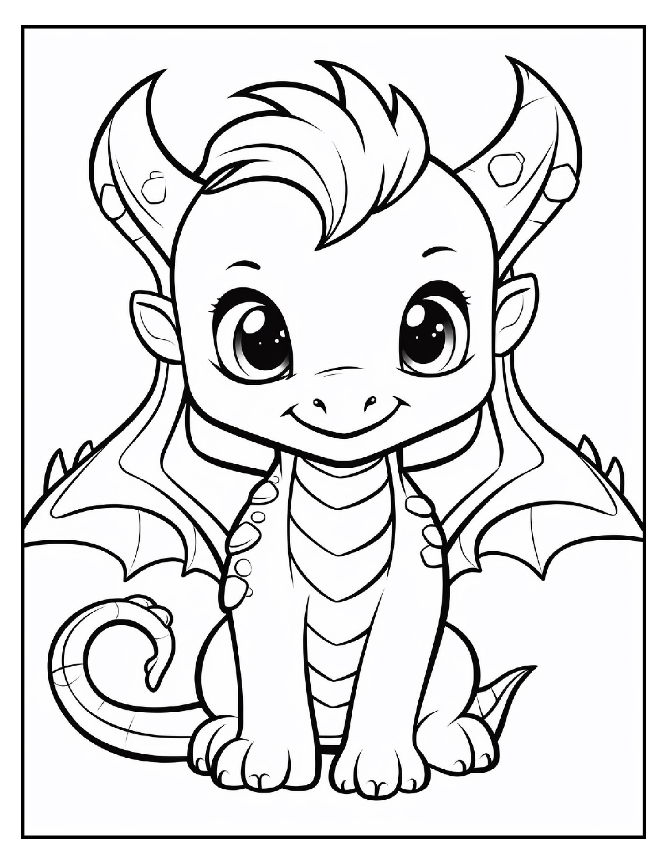 Cute Baby Dragons 100+ Coloring Page Book, Adults Kids Instant Download ...