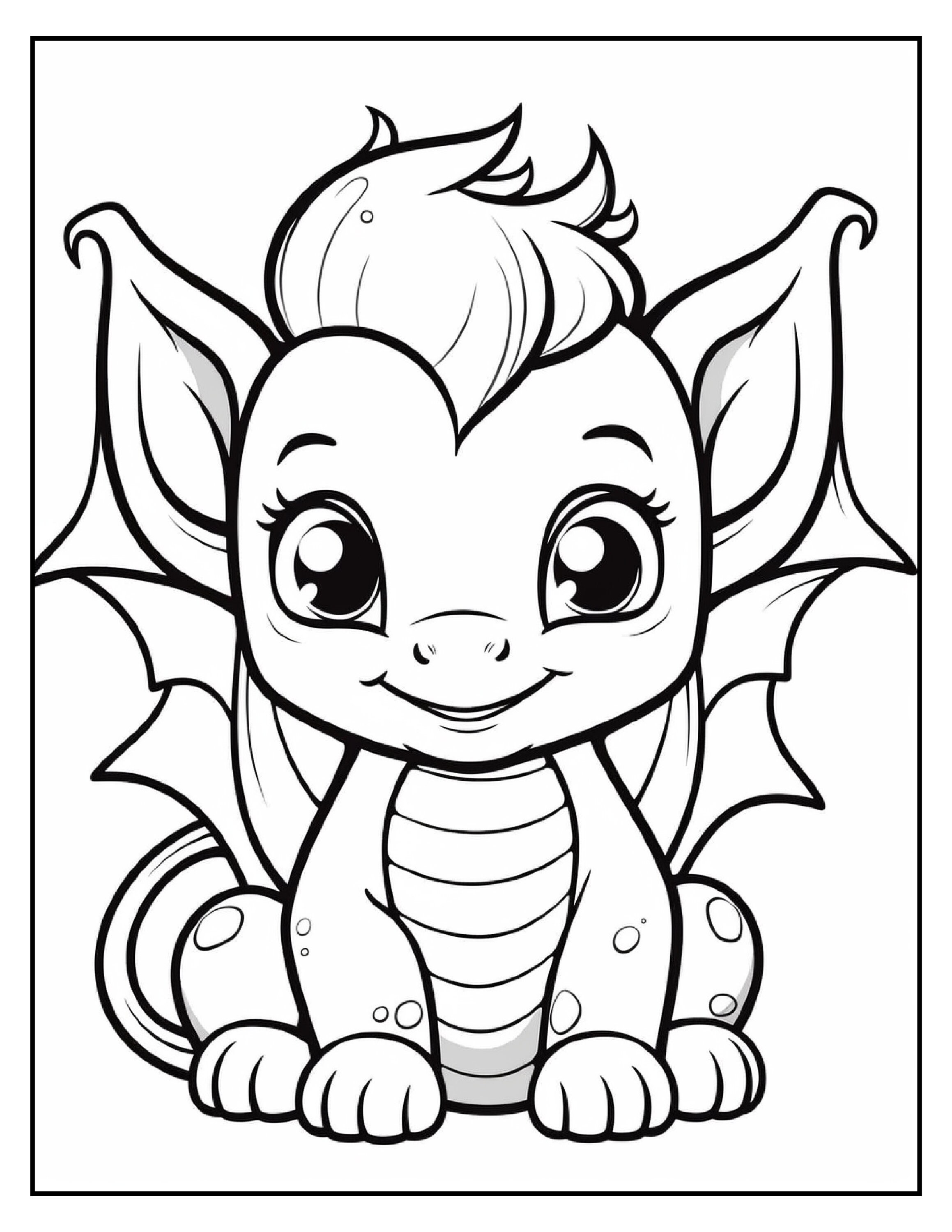 Cute Baby Dragons 100+ Coloring Page Book, Adults Kids Instant Download ...