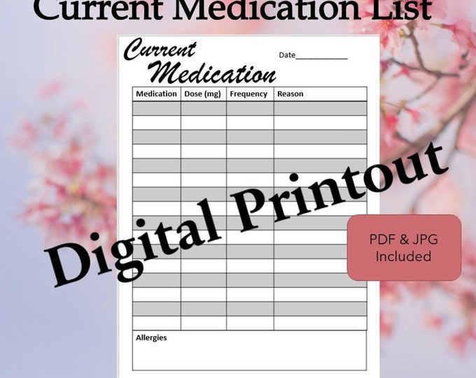 Medication PDF Printable - Etsy Canada