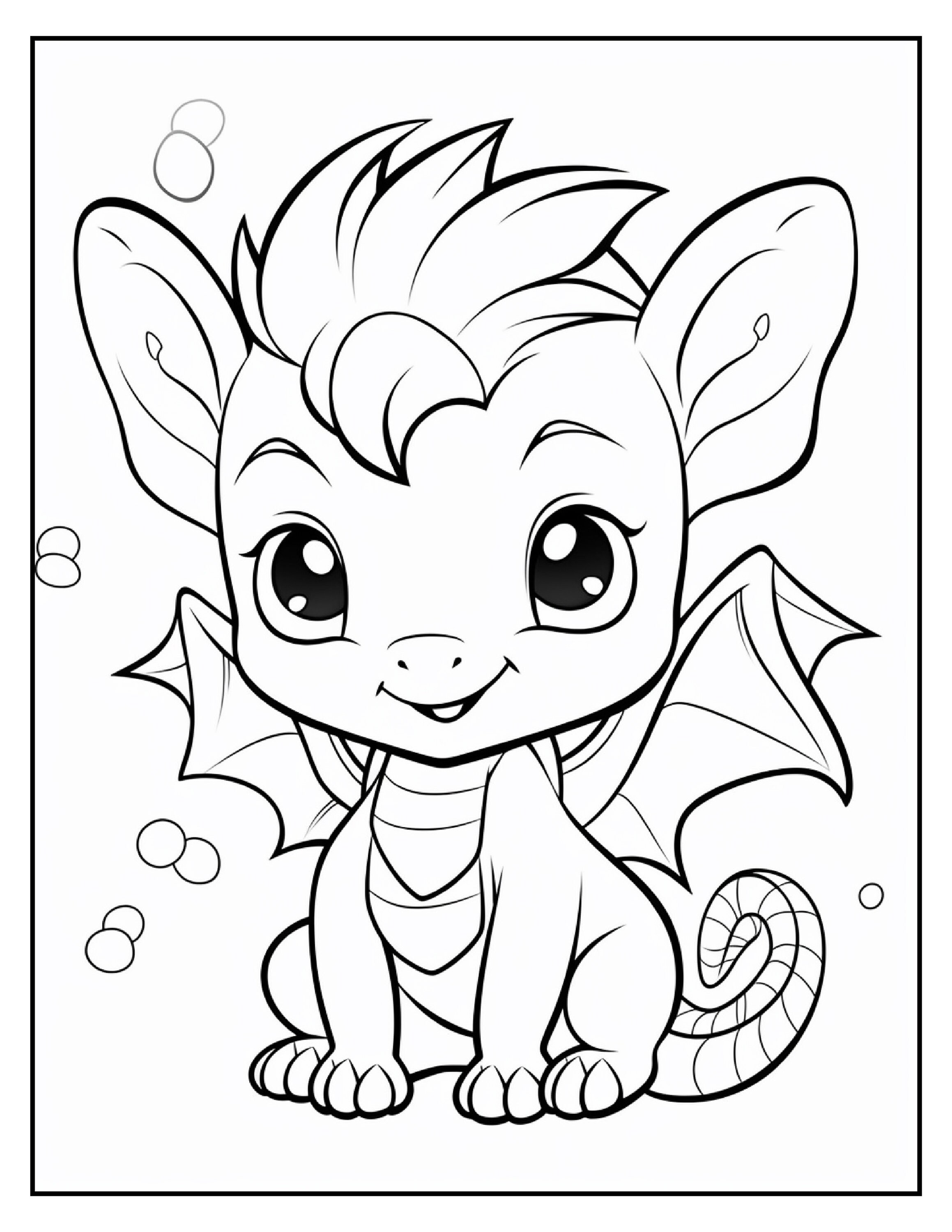 Cute Baby Dragons 100+ Coloring Page Book, Adults Kids Instant Download ...
