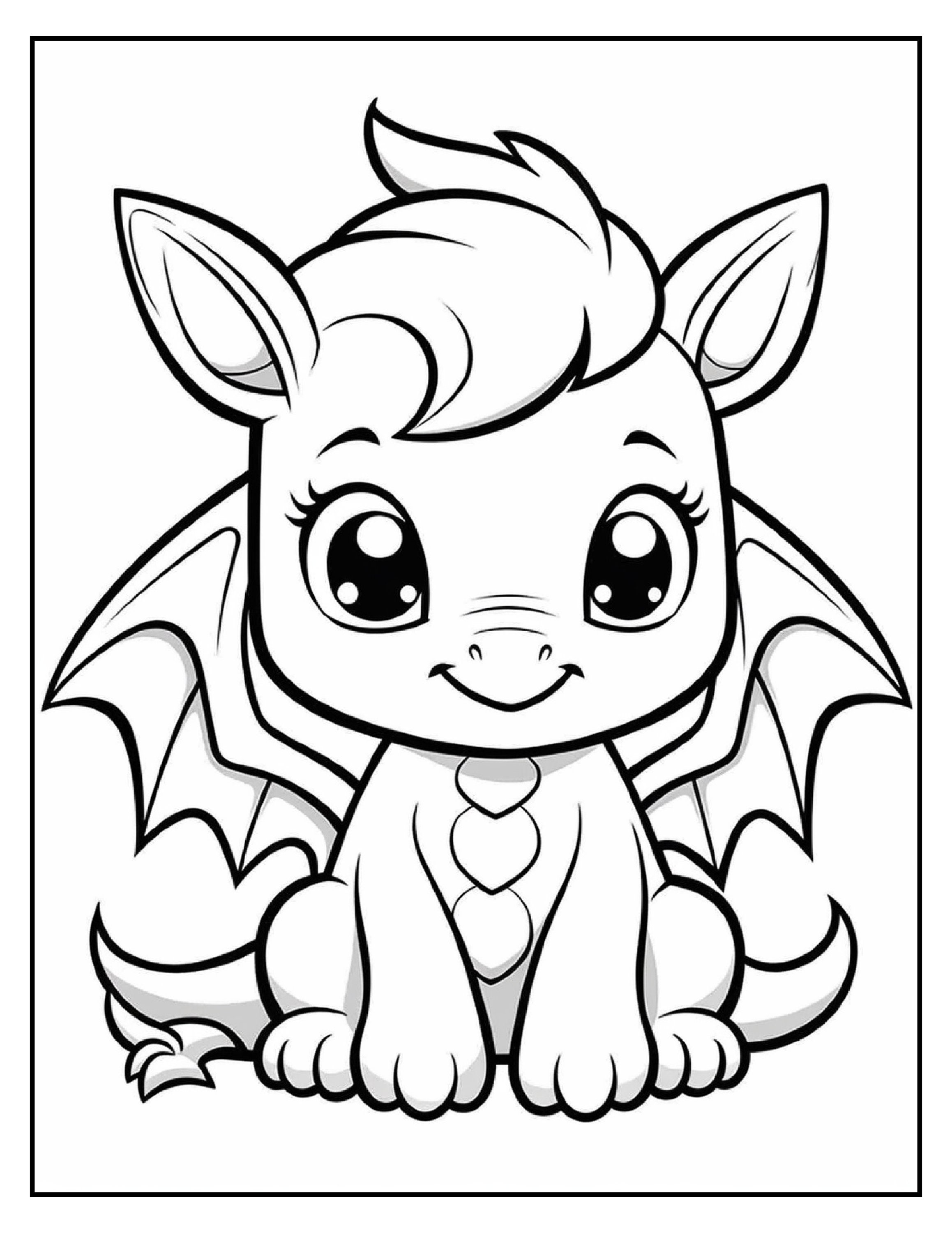 Cute Baby Dragons 100+ Coloring Page Book, Adults Kids Instant Download ...