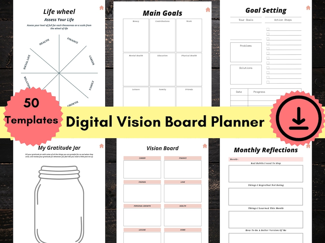 Digital Vision Board Planner With Calendar, Daily Checklist, and ...