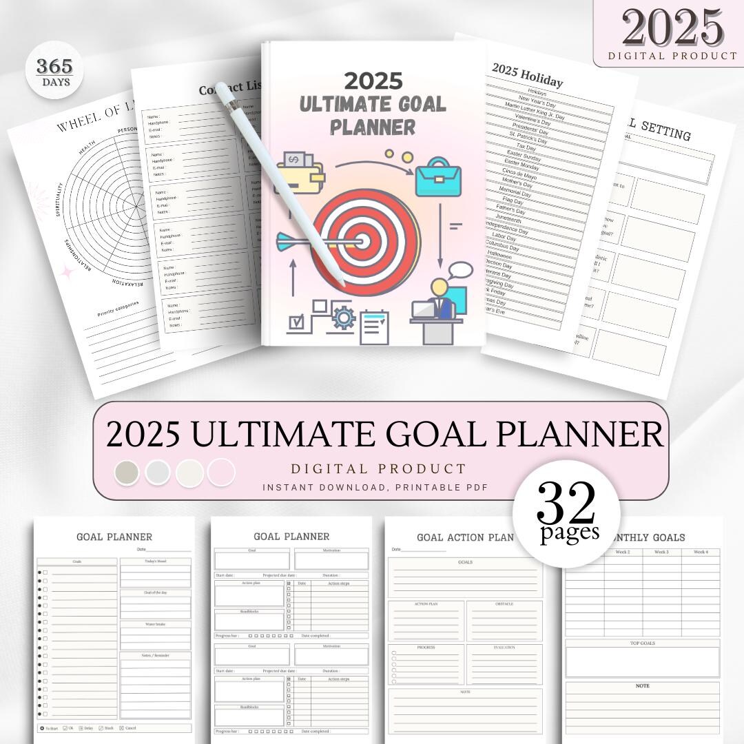 2025 Ultimate Goal Planner, Daily Weekly Monthly Quarterly Yearly Goals ...