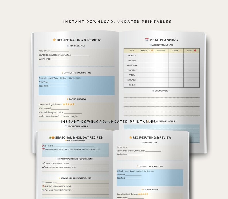 Recipe Organizer | Printable Recipe Cards and Meal Prep Sheets ...