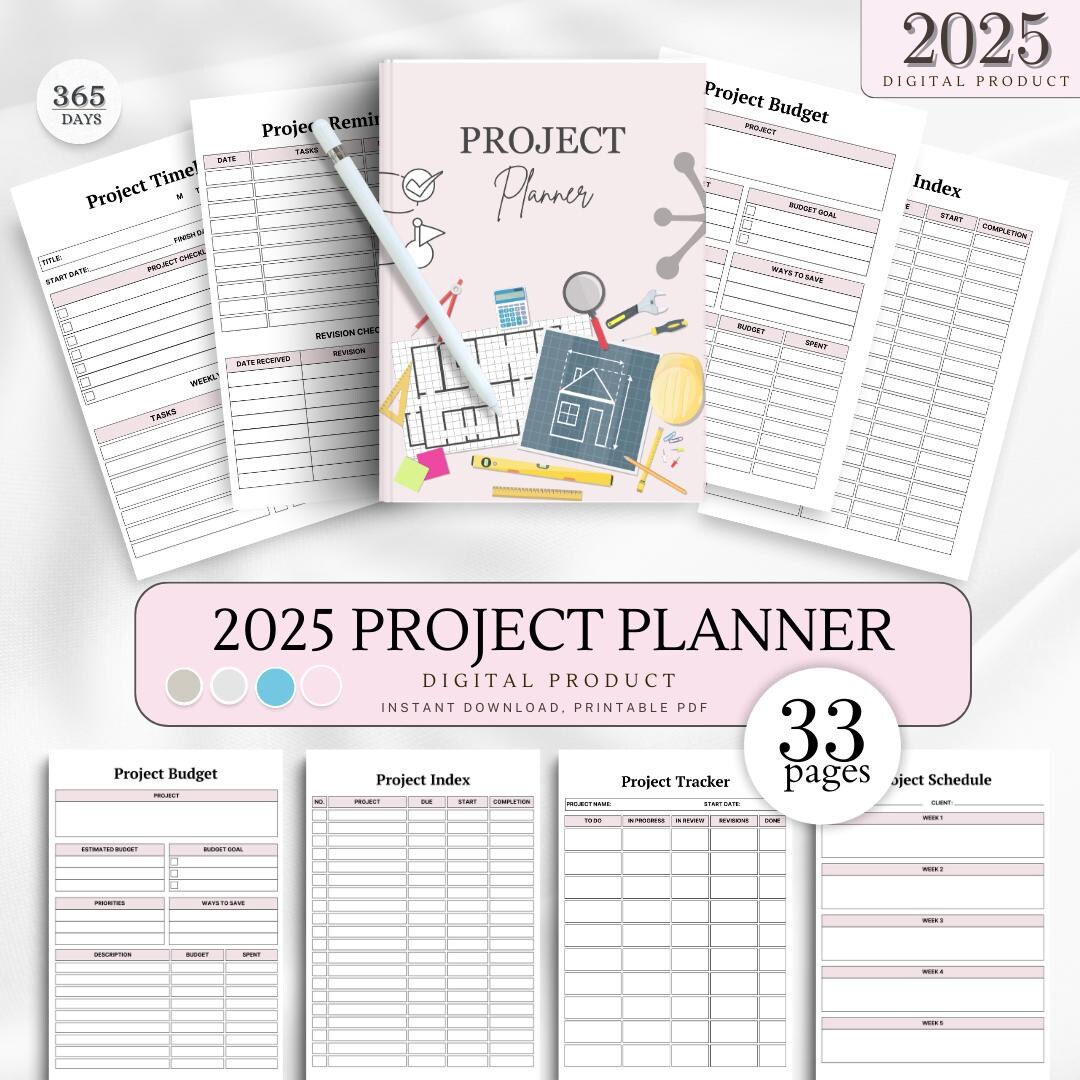 2025 Project Planner Bundle, Work Productivity Goal Planner Set Digital ...