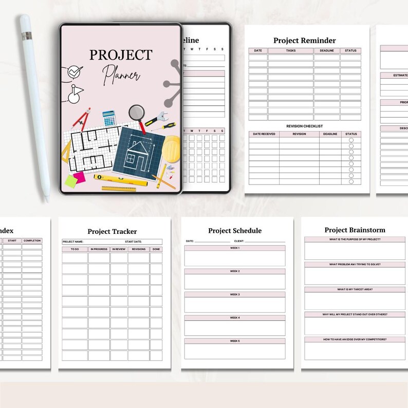 2025 Project Planner Bundle, Work Productivity Goal Planner Set Digital ...