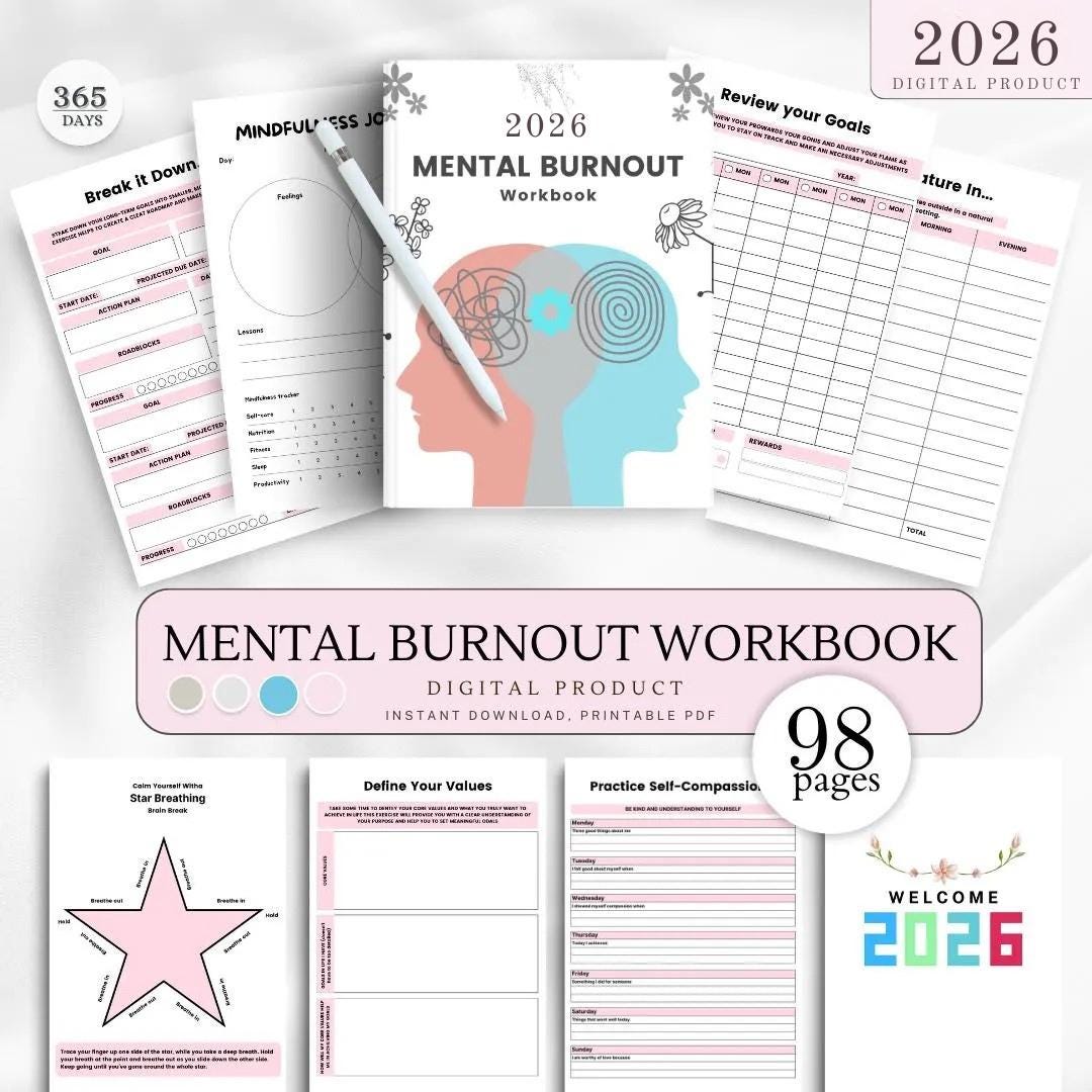 2026 Digital Mental Burnout Workbook, Mental Health, Emotional Burnout ...