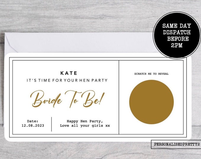 Hen Do Invite for Bride, Boarding Pass, Scratch Reveal Card, Hen Do ...
